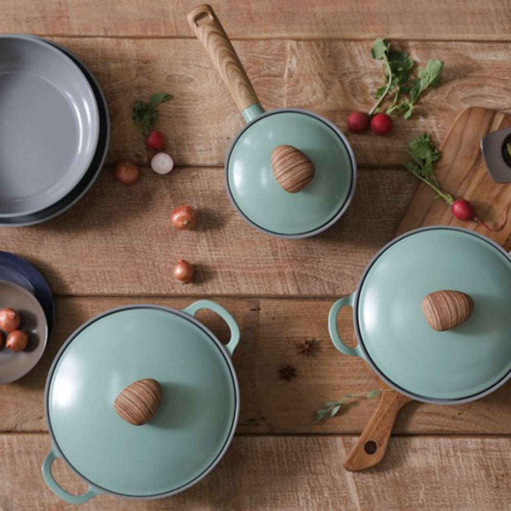 Neoflam Retro 26cm Low Stockpot Induction with Die-Cast Lid Green Demer ...