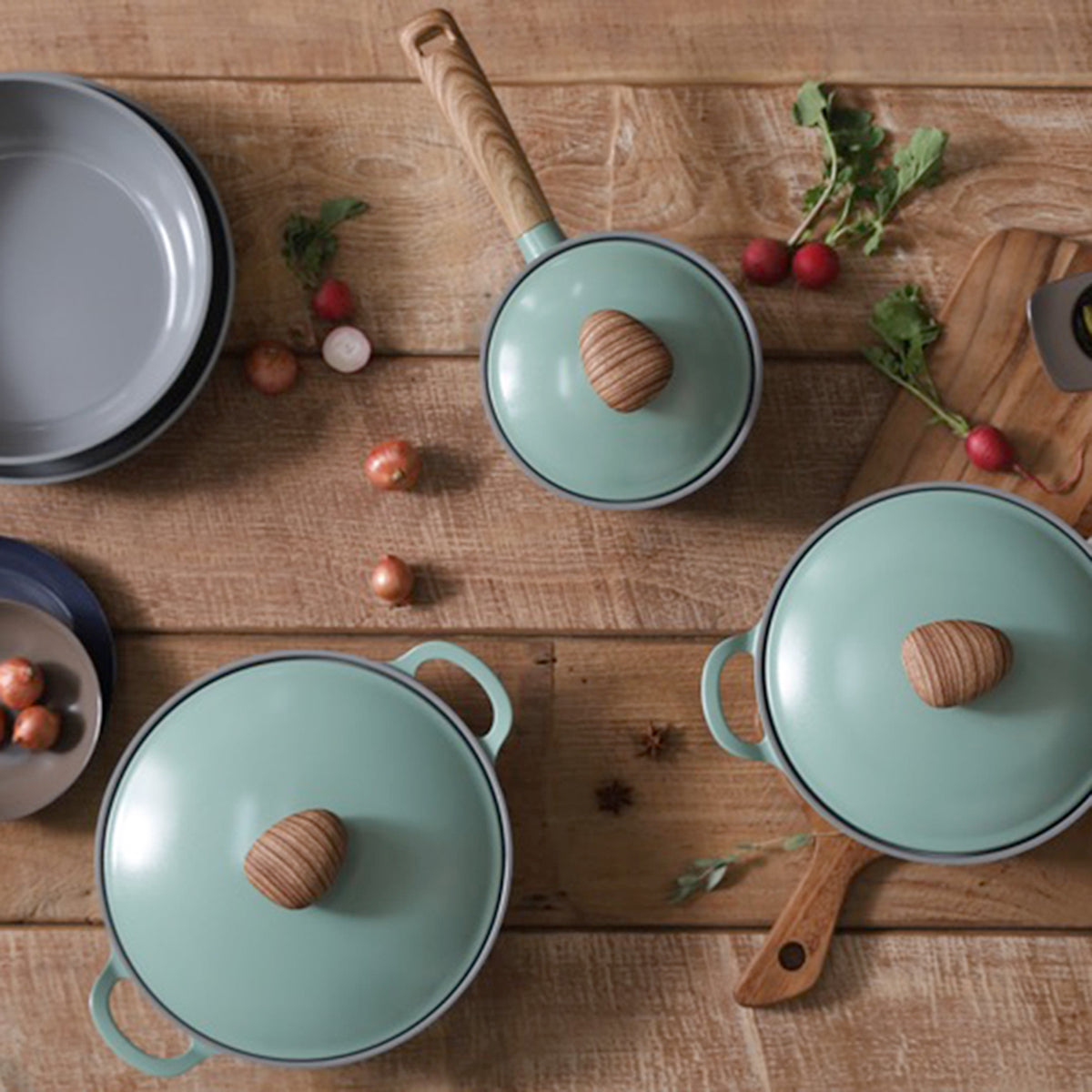 Neoflam Retro 26cm Low Stockpot Induction with Die-Cast Lid Green Demer ...