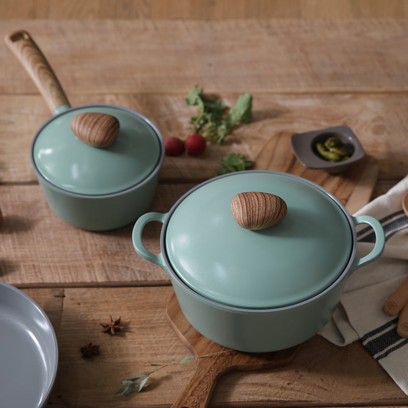 Neoflam Retro 26cm Low Stockpot Induction with Die-Cast Lid Green Demer ...