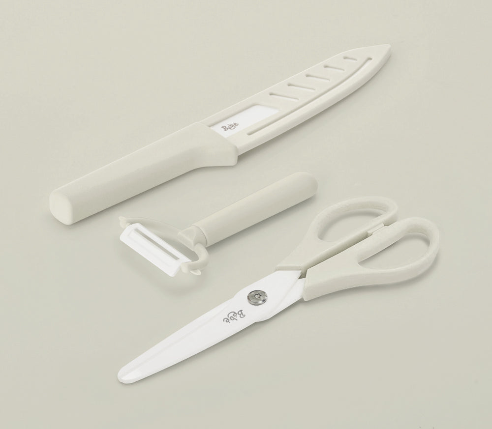 Neoflam Bebe 3pcs kitchen tools set Ceramic knife, Peeler, Scissors Wh