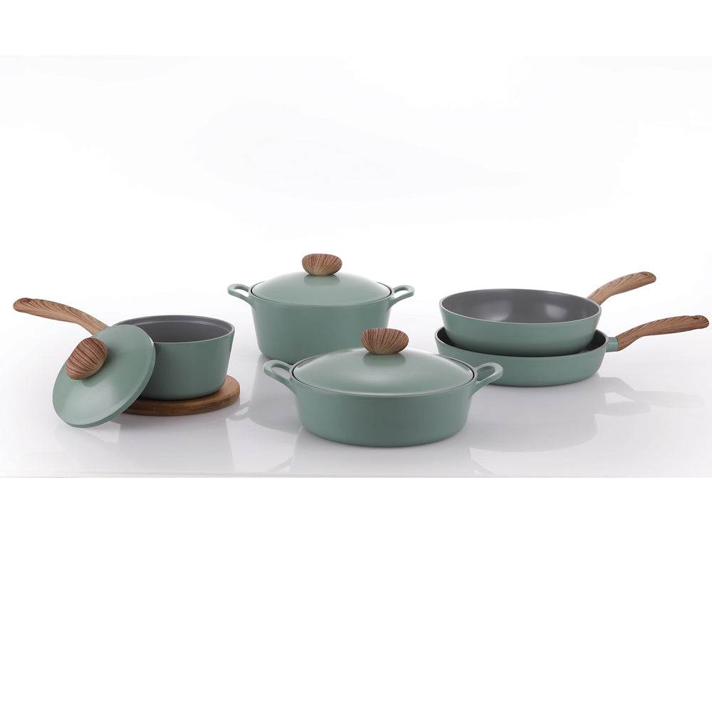 Neoflam Demer Green Retro Induction Set - 5pc Fry pan, Chef pan, Saucepan and Casseroles + Bonus ...